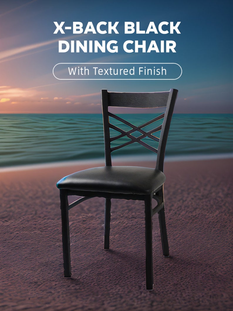 X Back Black Metal Dining Chair W/ Textured Finish, Buy One Get One 50% ...