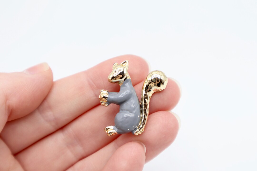 Set of 2 Small Vintage Squirrel Pins gold Gray Squirrel Animal Lover ...