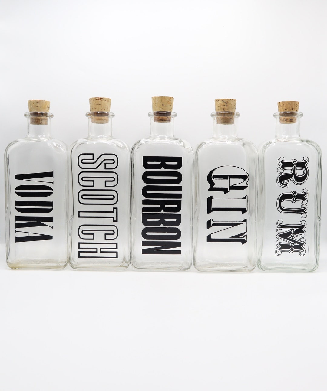 Vintage Liquor Bottle Set - Decanter Set - Rum, Scotch, Vodka, Bourbon ...