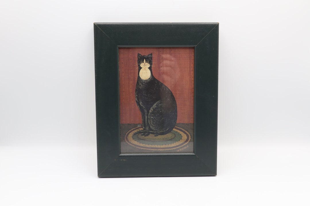 Vintage Framed Cat Art - Americana Folk Art Decor - Warren Kimble Cat ...