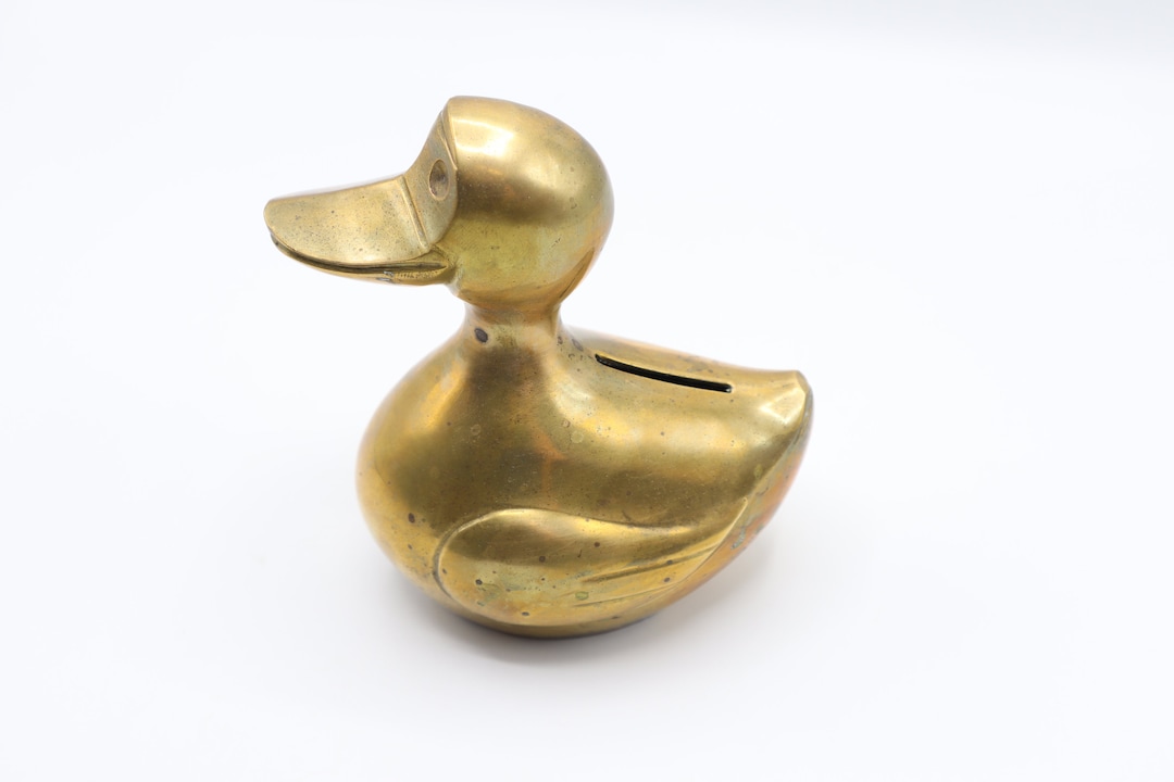 Retro Vintage Brass Duck Piggy Bank - Collectible Money Savings Box ...