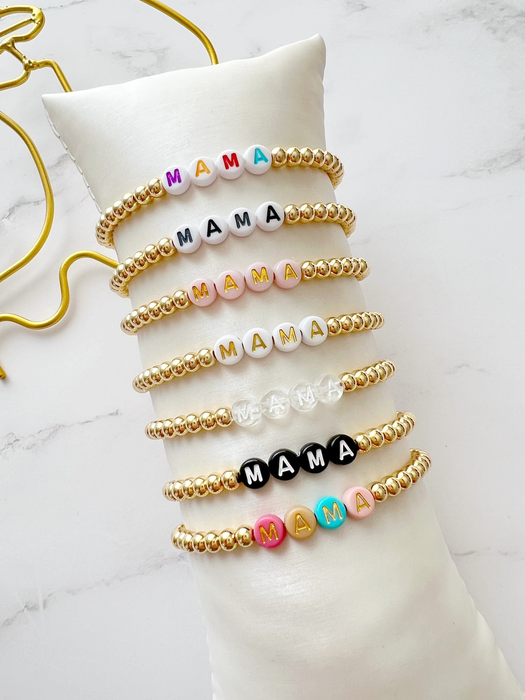 Mama Bracelet, Personalized Gold Filled Name Beaded Bracelet, 14k Gold ...