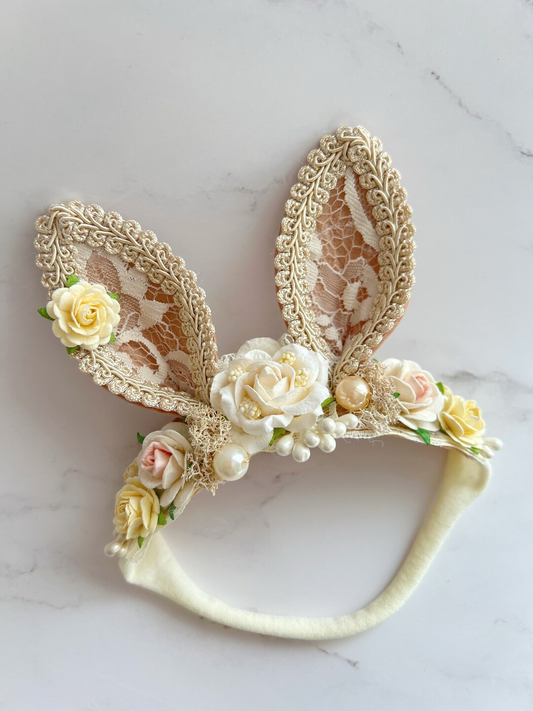 Lace Bunny Ears Headband, Ivory or Pink Bunny Ears, Newborn Toddler ...