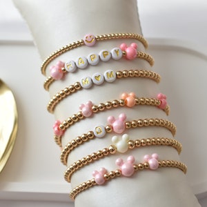 Personalized Name Mickey Beaded Bracelet, Birthday Gift, Pink Mickey ...