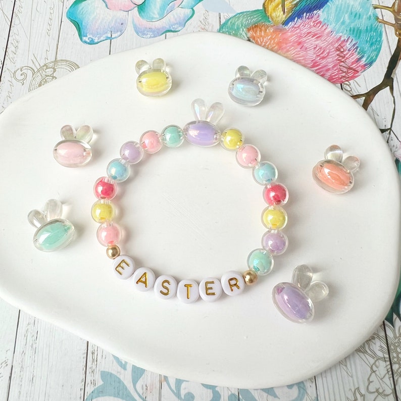Personalized Easter Bunny Bracelet, Colorful Name Beads, Kids Party ...