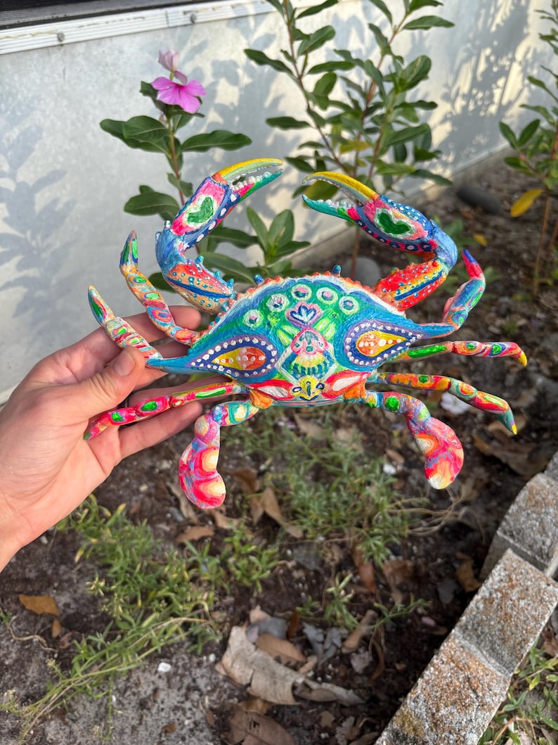 Colorful Hand-painted Crab Wall Decor – Coastal Beach Art – Hanging Sea ...
