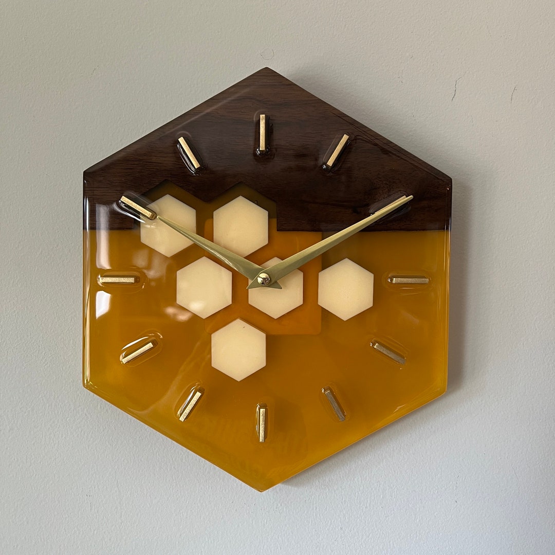 8.75x10 Walnut and Honeycomb Resin Floating Clock - Etsy