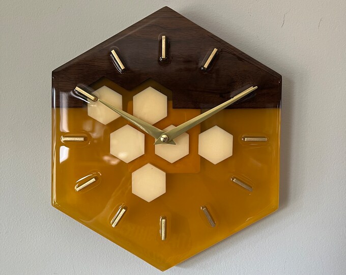 8.75x10” Walnut and Honeycomb Resin Floating Clock - Etsy