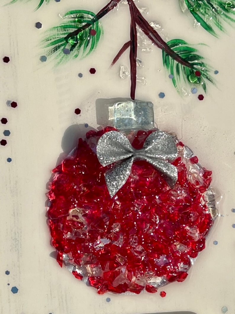Crushed Glass Epoxy Resin Art Christmas Ornament With Red Etsy