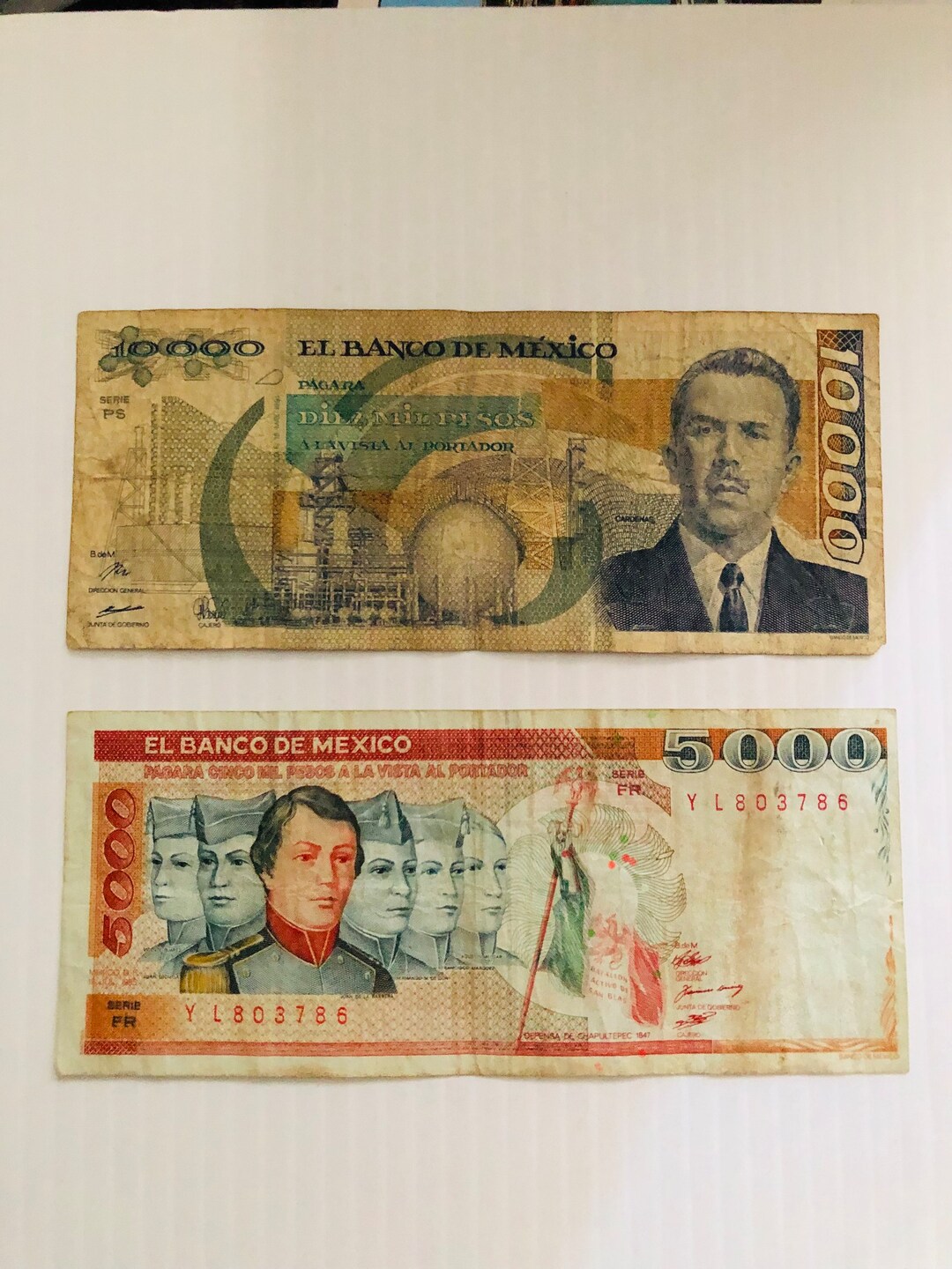 Mexico 10000 and 5000 Pesos 1980s-1990s Lot of 2 Banknotes - Etsy
