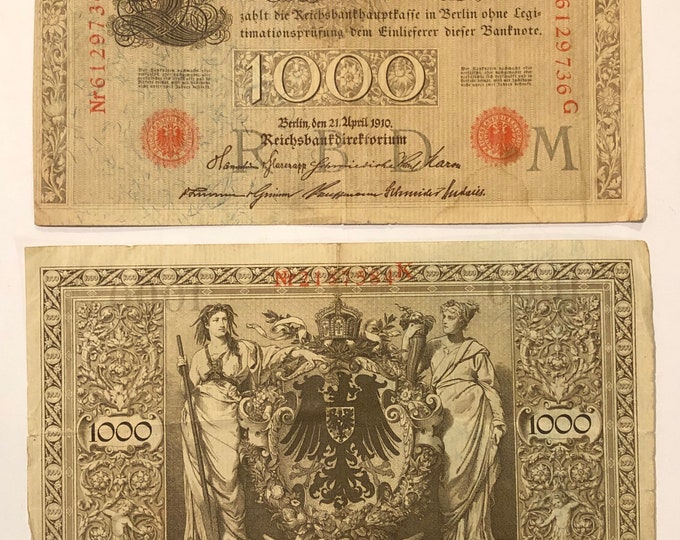 VINTAGE Germany 1000 Marks 1910 World War I Era Currency/banknote Large ...