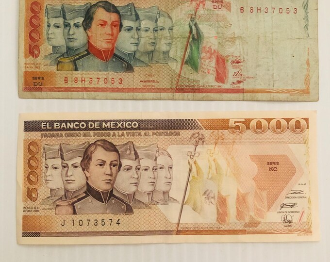 Mexico 5000 Pesos 1980s Lot of 2 Vintage Banknotes 2 Different Types - Etsy