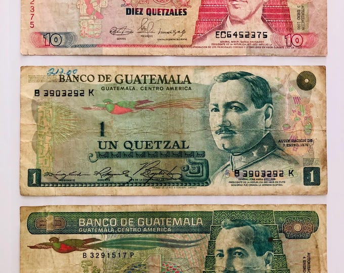 Guatemala 10 and 1 Quetzal 1970s-1990s Lot of 3 Banknotes Colorful ...