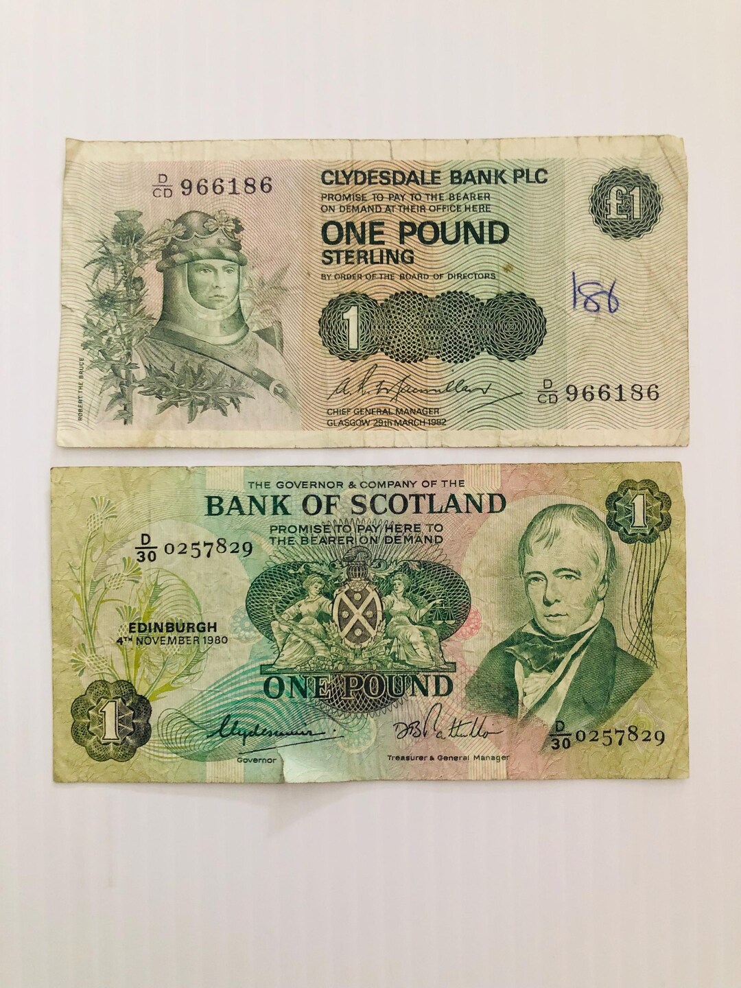 Scotland 1 Pound 1980s Lot of 2 Vintage Banknotes - Etsy
