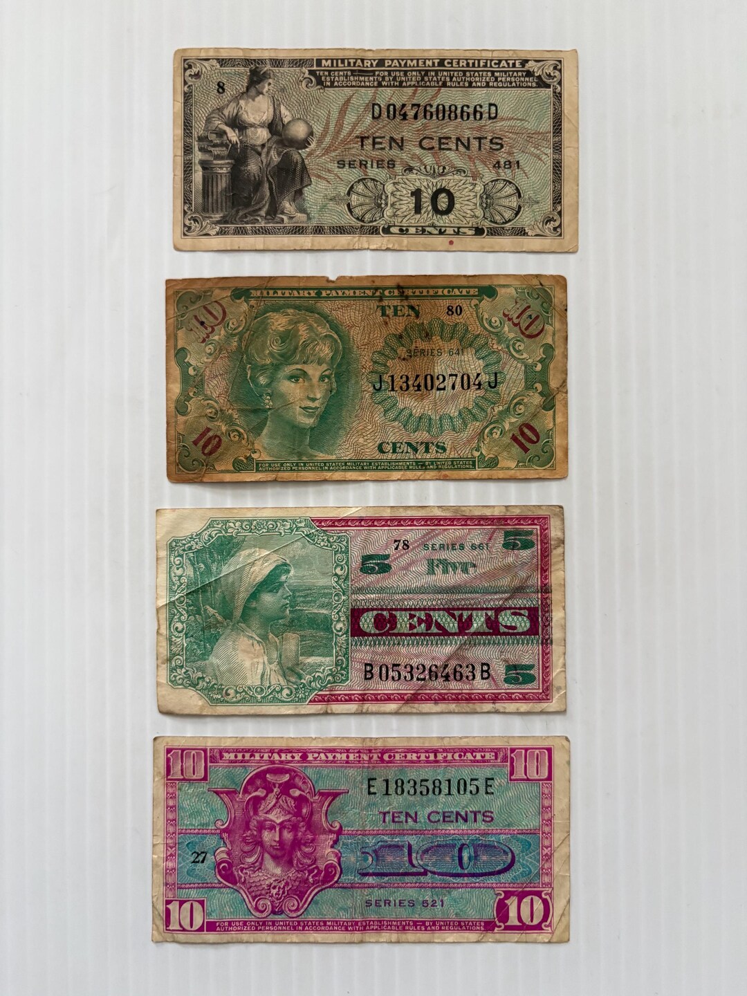 Lot of 4 United States Military Payment Certificates Currency 1940s ...