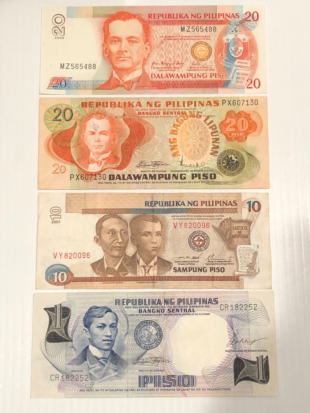 Philippines 20, 10, 1 Pesos 1960s-1990s Lot of 4 Notes - Etsy