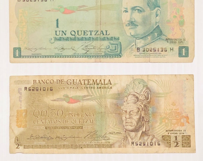 Guatemala 1 Quetzal and 1/2 Quetzal 1970s Lot of 2 Banknotes - Etsy