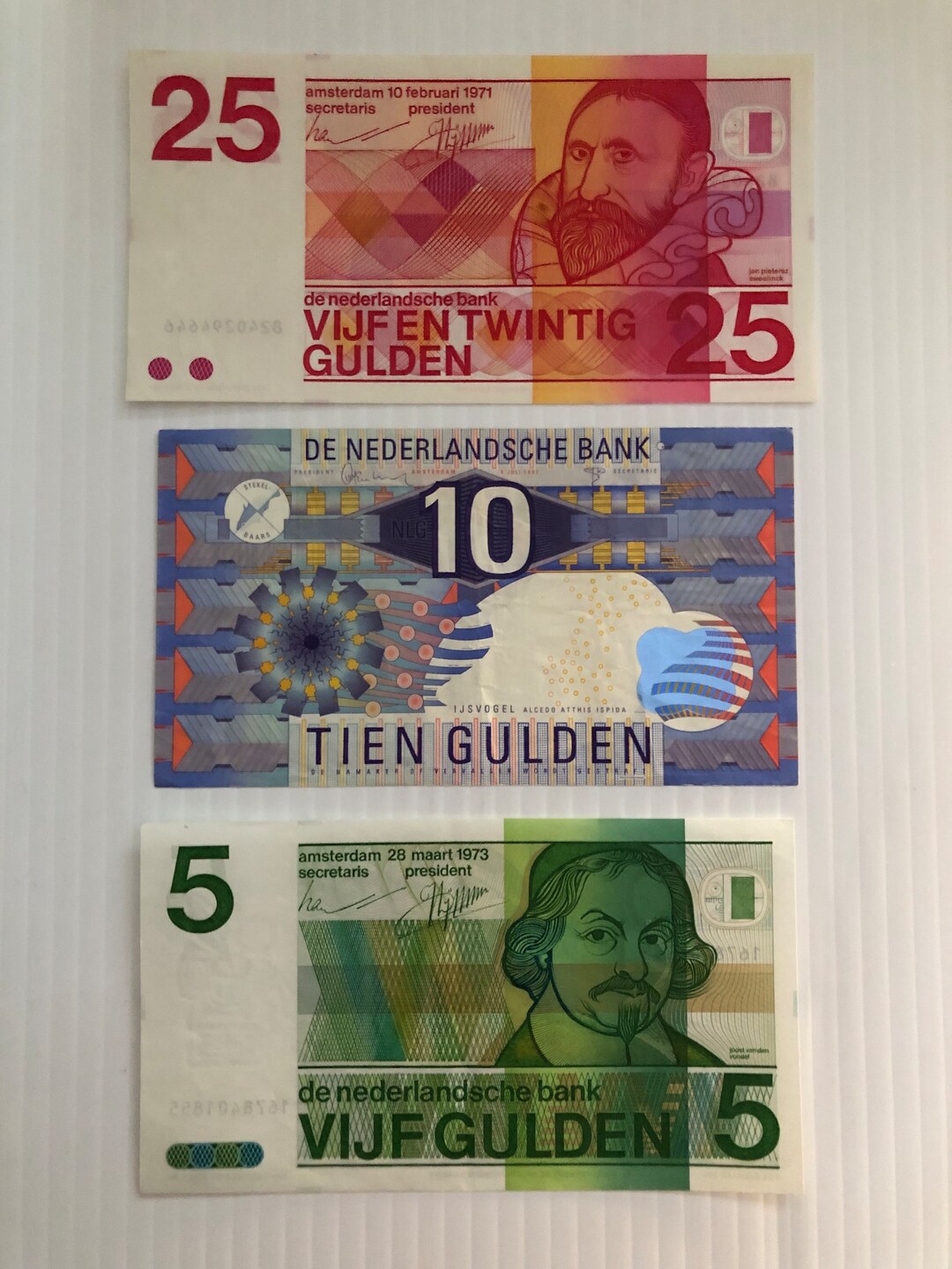Netherlands 25, 10, 5 Gulden 1970s-1990s Bold Colors, Geometric Designs ...