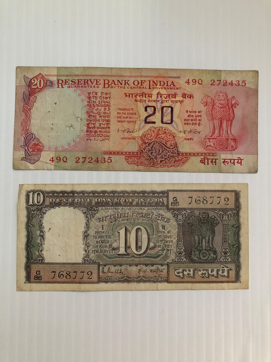 India 10 and 20 Rupees 1980s-1990s Lot of 2 Old Vintage Banknotes - Etsy