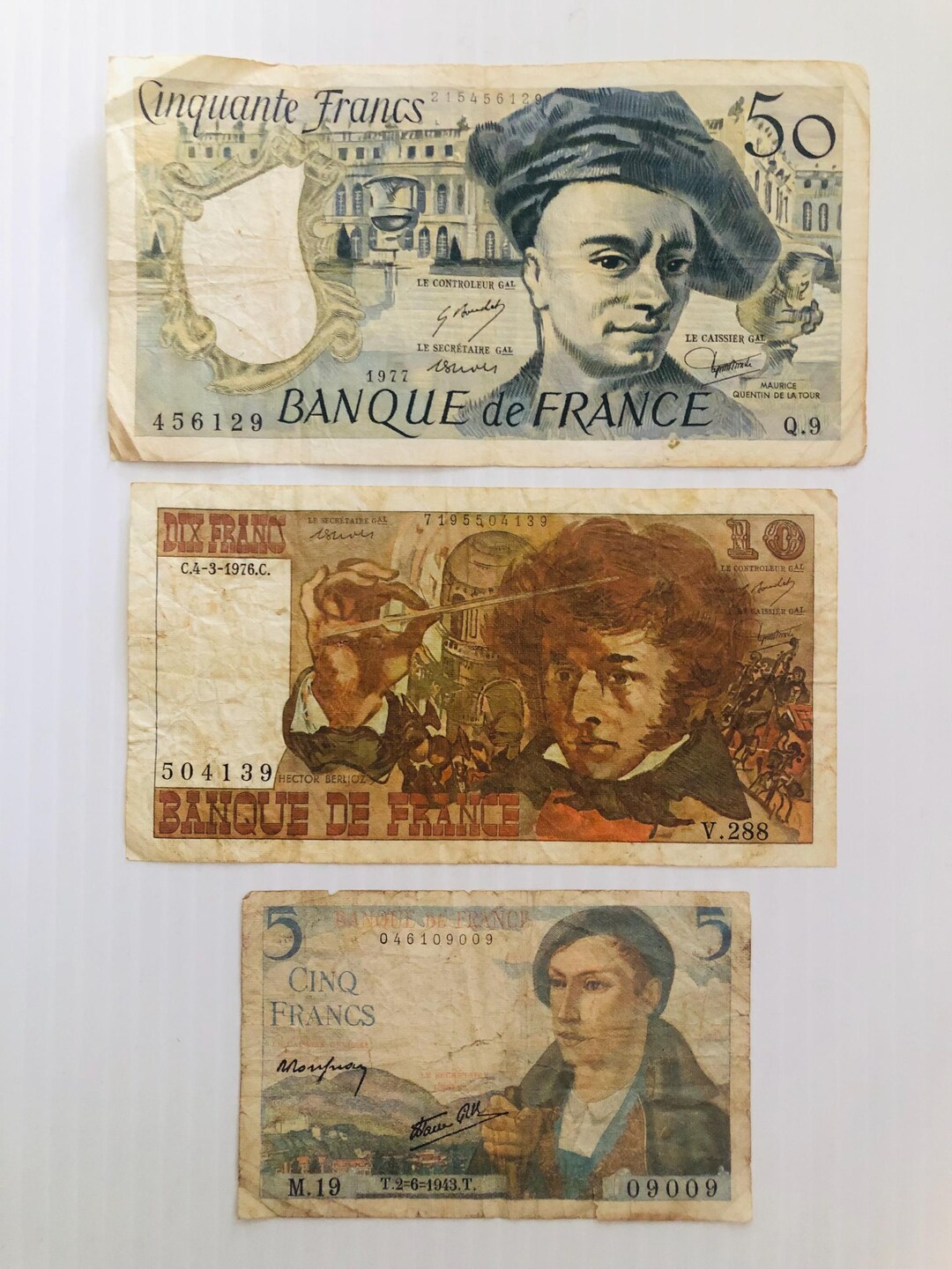 France 50, 10, 5 Francs 1940s-1970s Colorful Notes Lot of 3 Vintage ...