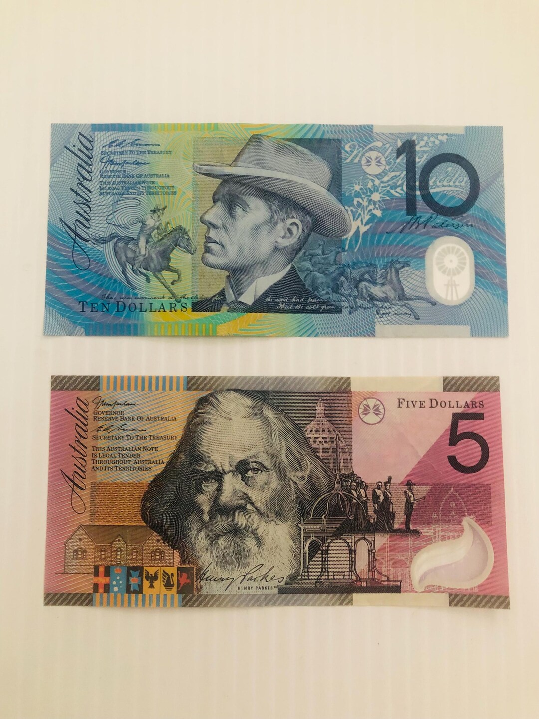Australia 10 and 5 Dollars 1990s Lot of 2 Vintage Banknotes ...