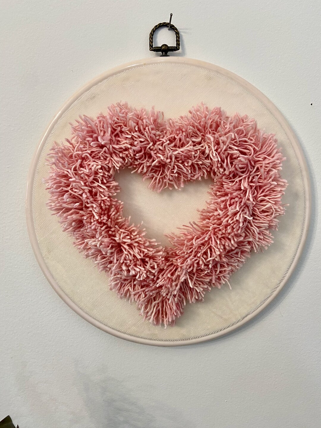 Pink Heart Wall Hanging, Romantic Room Decor, Kids Room Wall Art, Wool ...