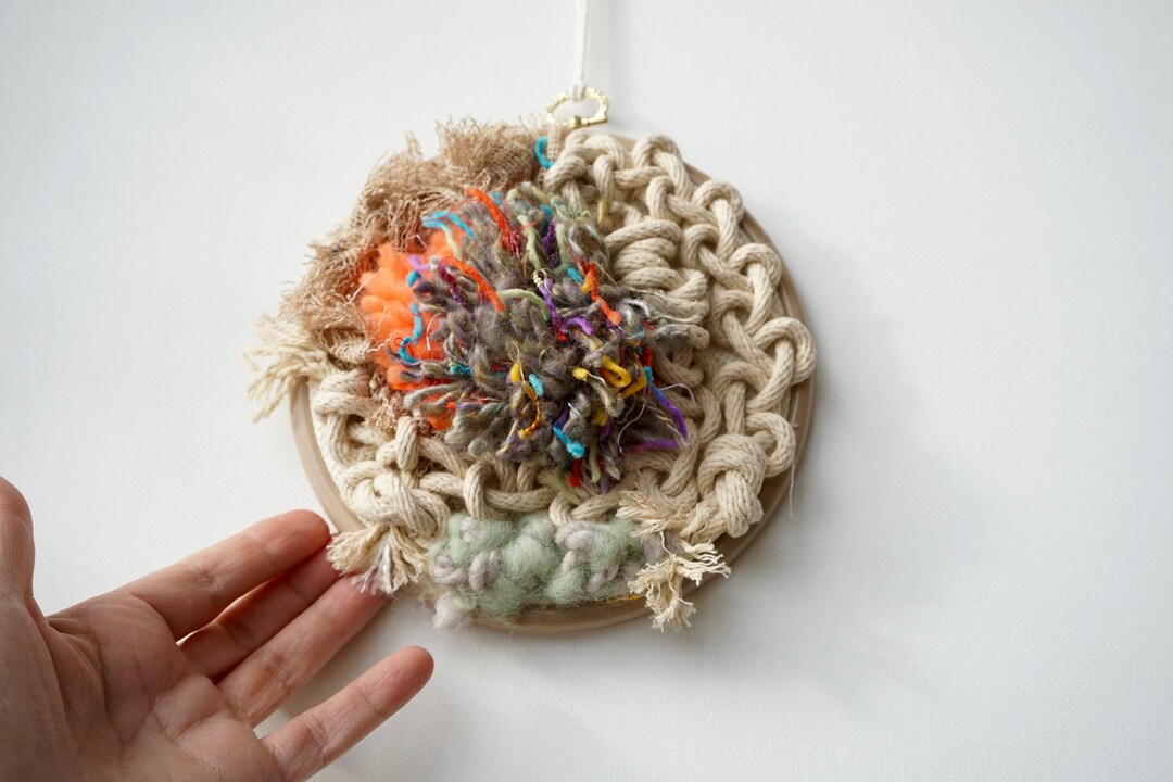 Small Round Embroidery With Chunky Cord and Shaggy Yarns, Uniquely ...
