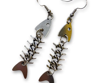 Fishbone Dangle Earrings, Worry Fish Earrings, Skeleton Fish Earrings ...