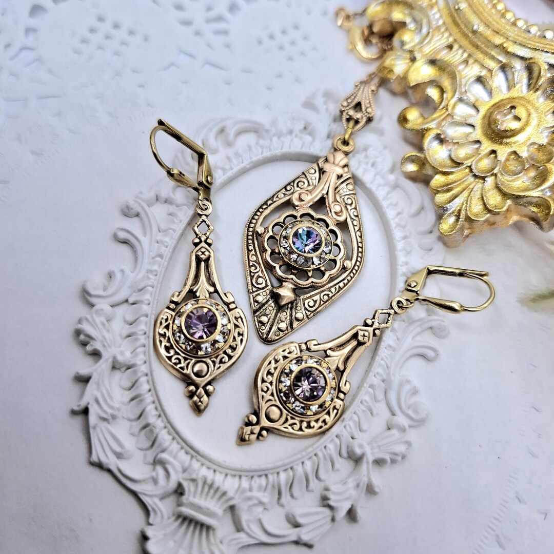 Victorian Jewelry Set Art Deco Jewelry Set Drop Necklace Pendant ...