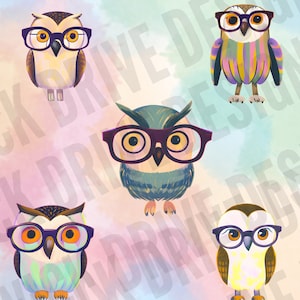 Watercolor Owl Clipart - Wise Owls With Glasses - Digital Download - 20 ...