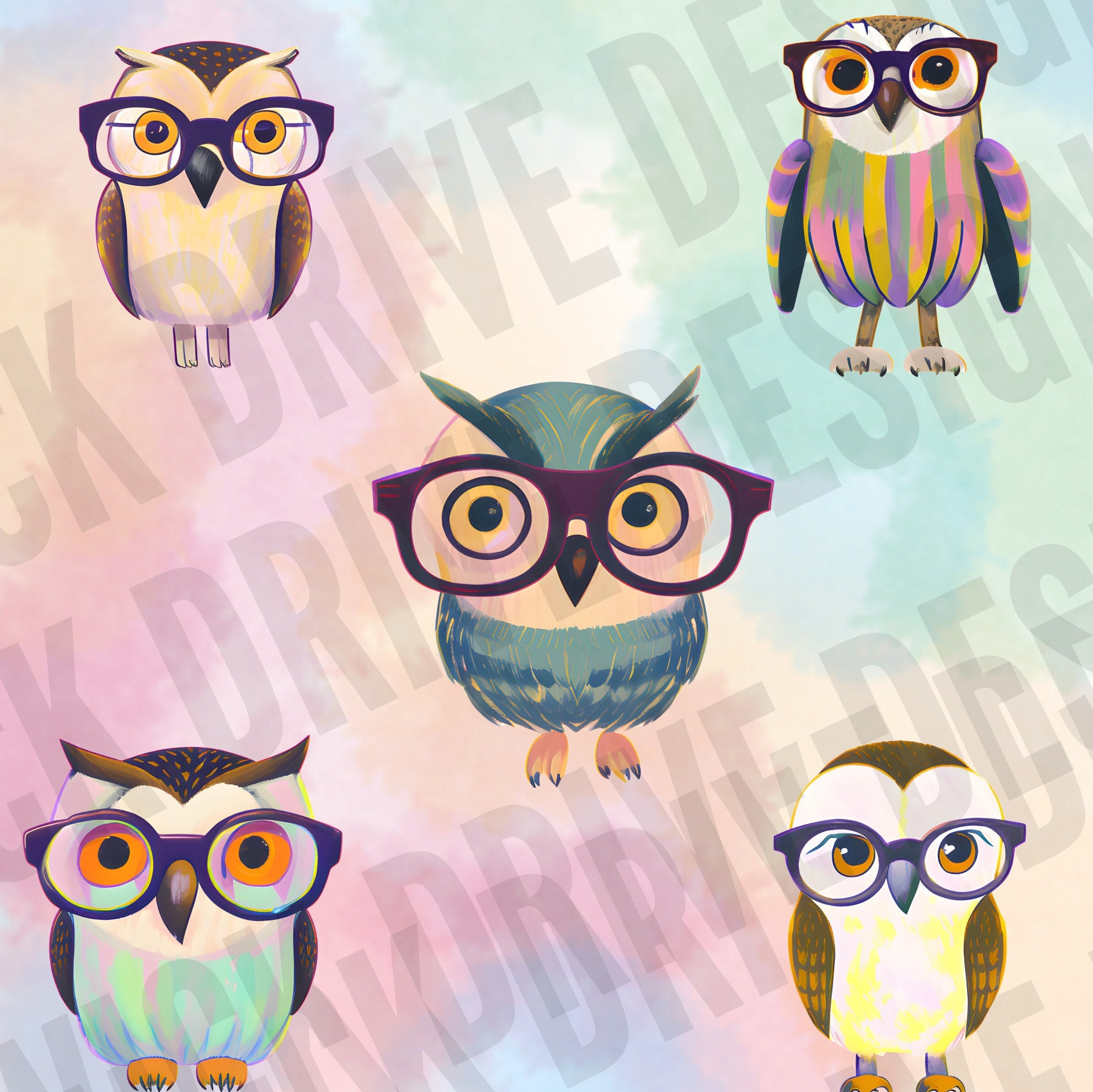 Watercolor Owl Clipart - Wise Owls With Glasses - Digital Download - 20 ...