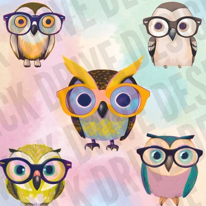 Watercolor Owl Clipart - Wise Owls With Glasses - Digital Download - 20 ...