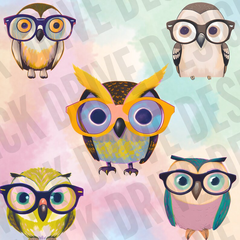 Watercolor Owl Clipart - Wise Owls With Glasses - Digital Download - 20 ...