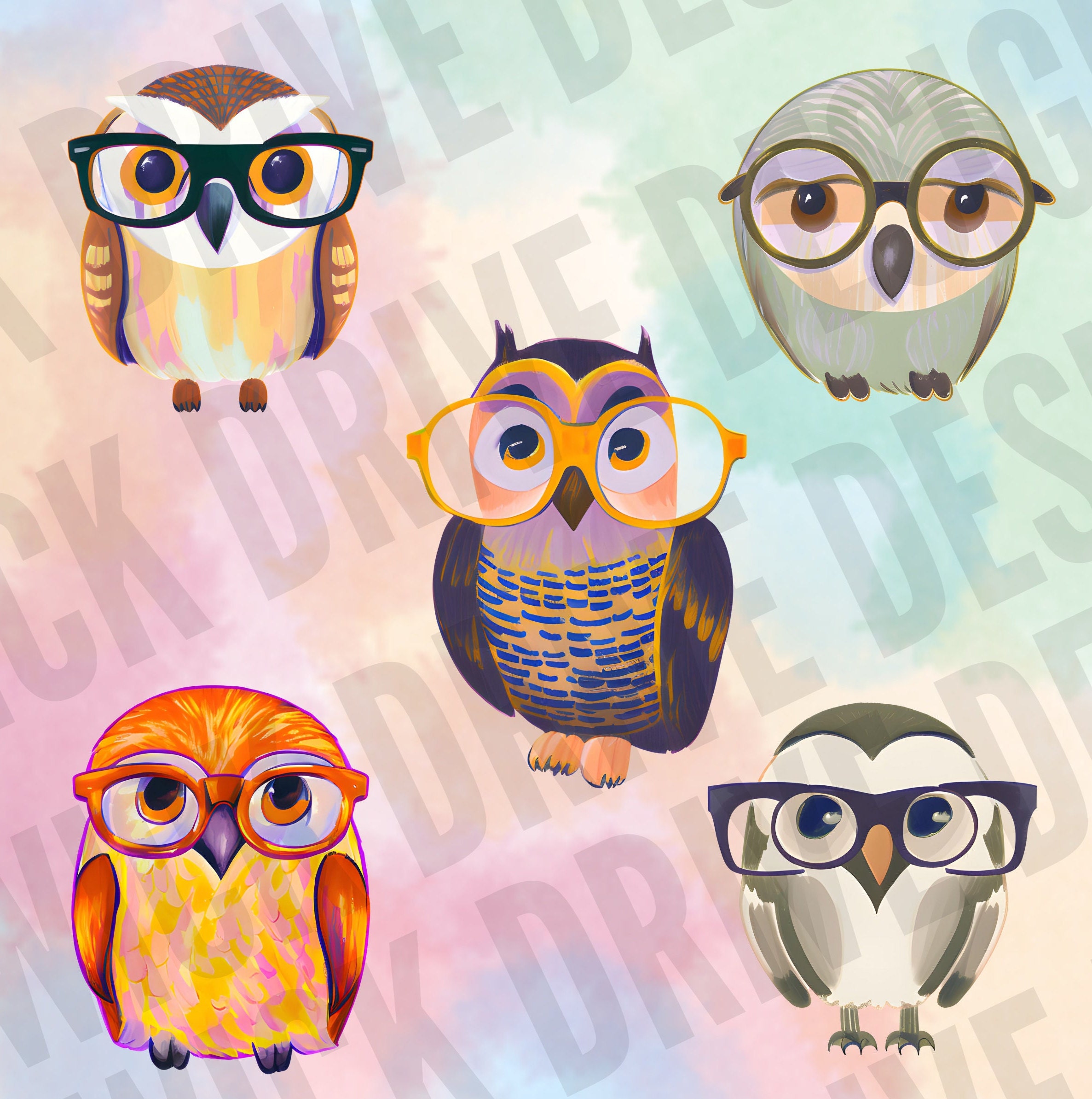 Watercolor Owl Clipart - Wise Owls With Glasses - Digital Download - 20 ...