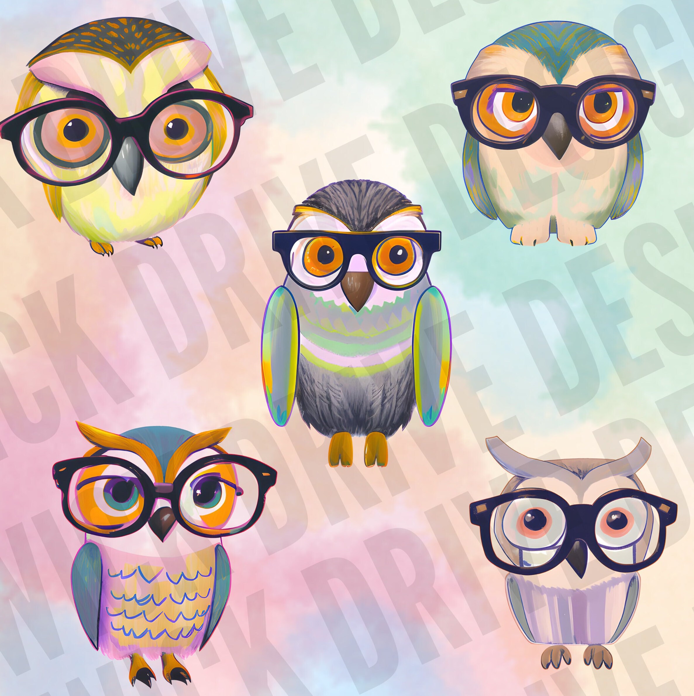 Watercolor Owl Clipart - Wise Owls With Glasses - Digital Download - 20 ...