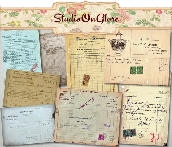 8 Vintage Receipts Printable Collage Sheets Handwritten - Etsy