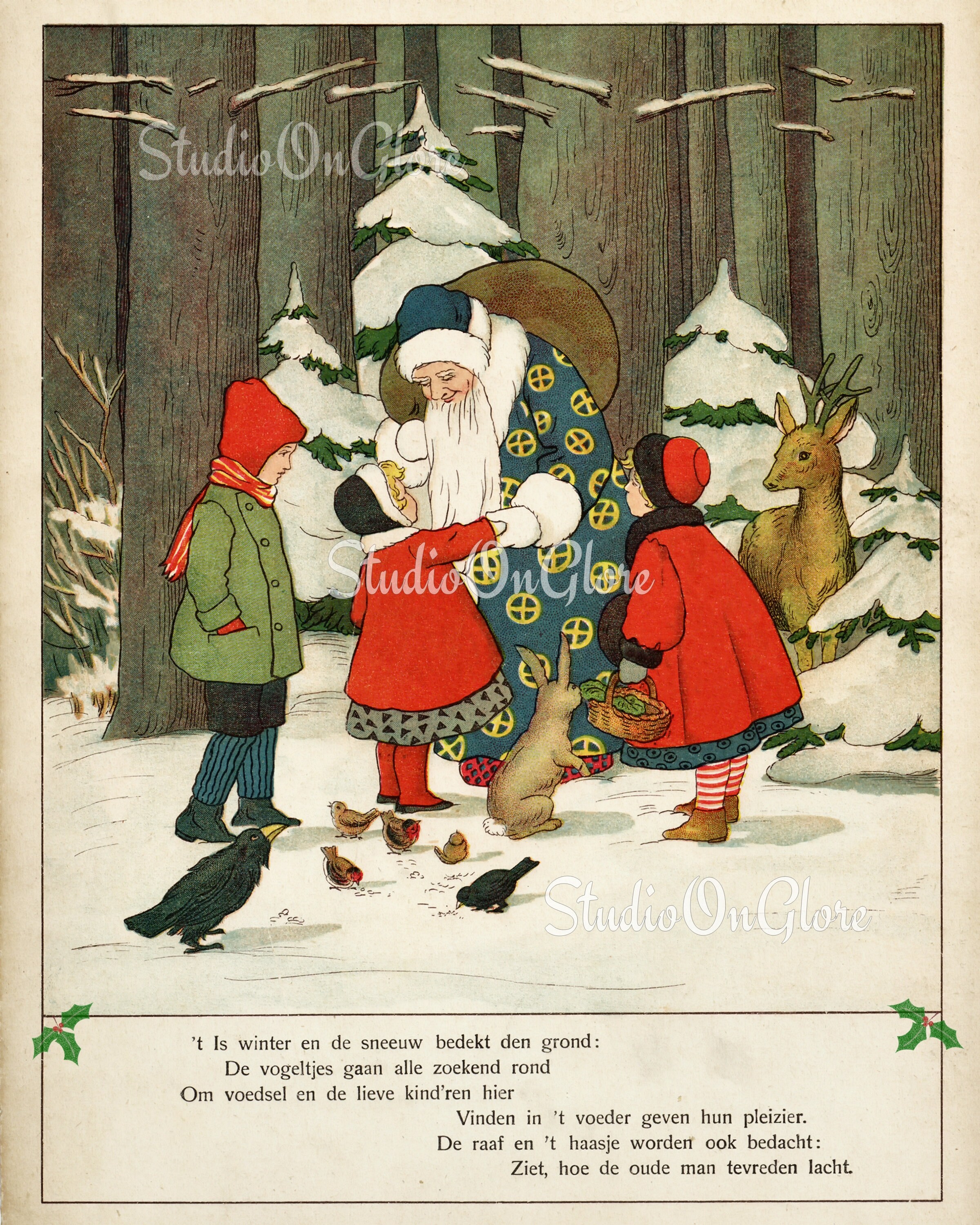 Antique Dutch Christmas Storybook Pages by Ebner - Seven 8x10" Pages ...