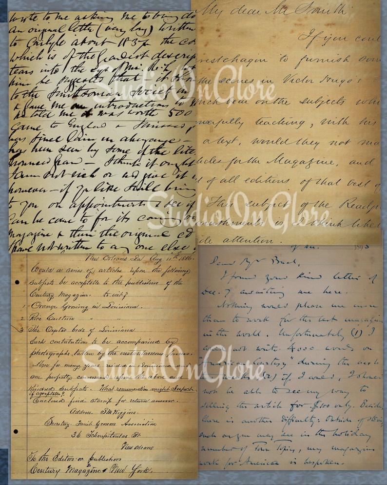 Old Handwriting Antique Script Ephemera. Printable 12-pc Digital Paper ...