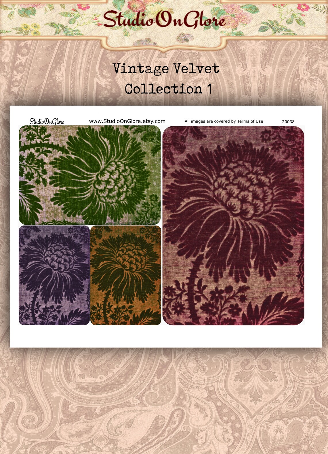 Antique Velvet Collection, 5-sheet PRINTABLE Ephemera - Digitized Worn ...