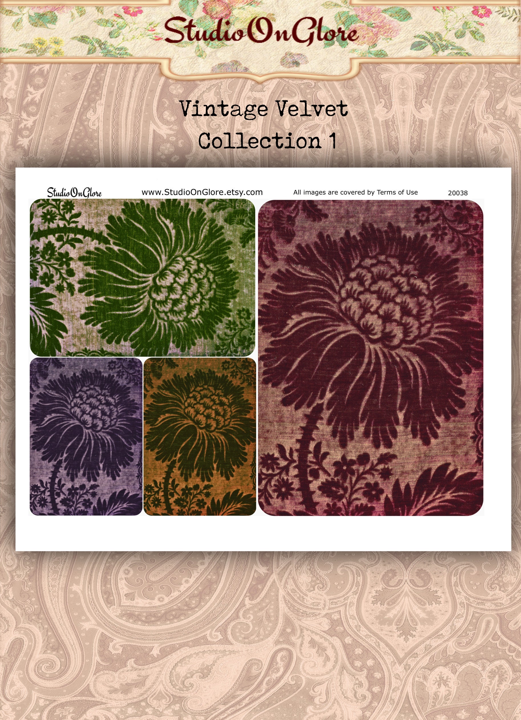 Antique Velvet Collection, 5-sheet PRINTABLE Ephemera - Digitized Worn ...