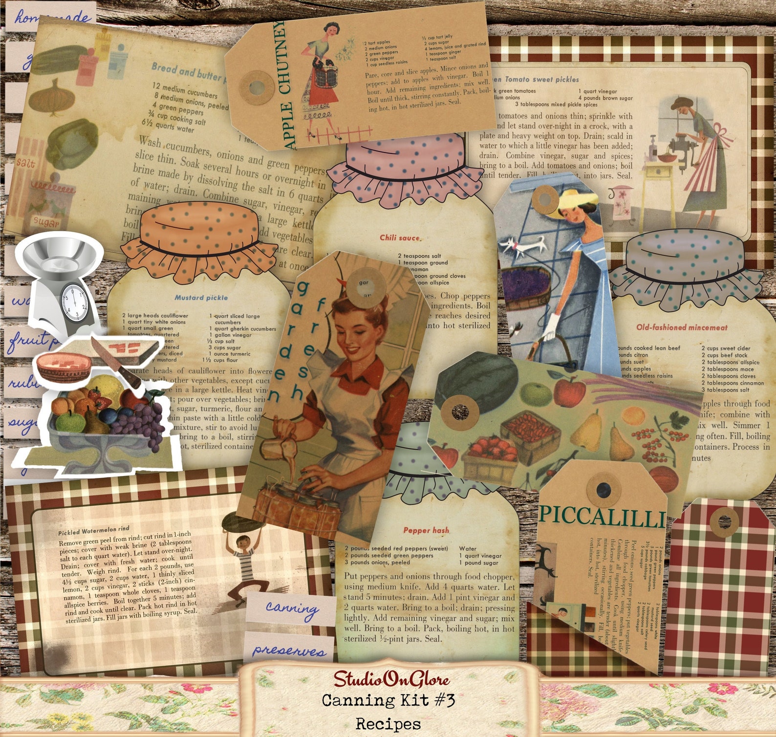 Canning Book Recipes, Tags, Words, Tuck Pocket, Clipart. Digital ...