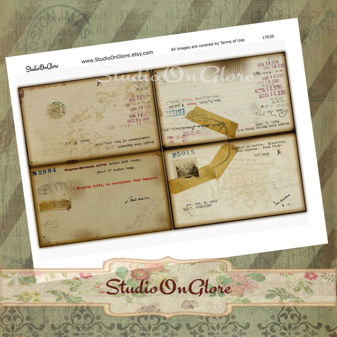 Four 1930's Antique Art Gallery Filing Cards & Envelope. | Etsy