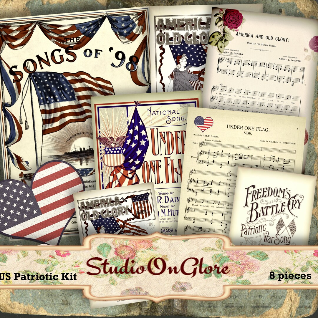 US Patriotic Song Cover and Sheet Music Kit. 8 Pieces Printable ...