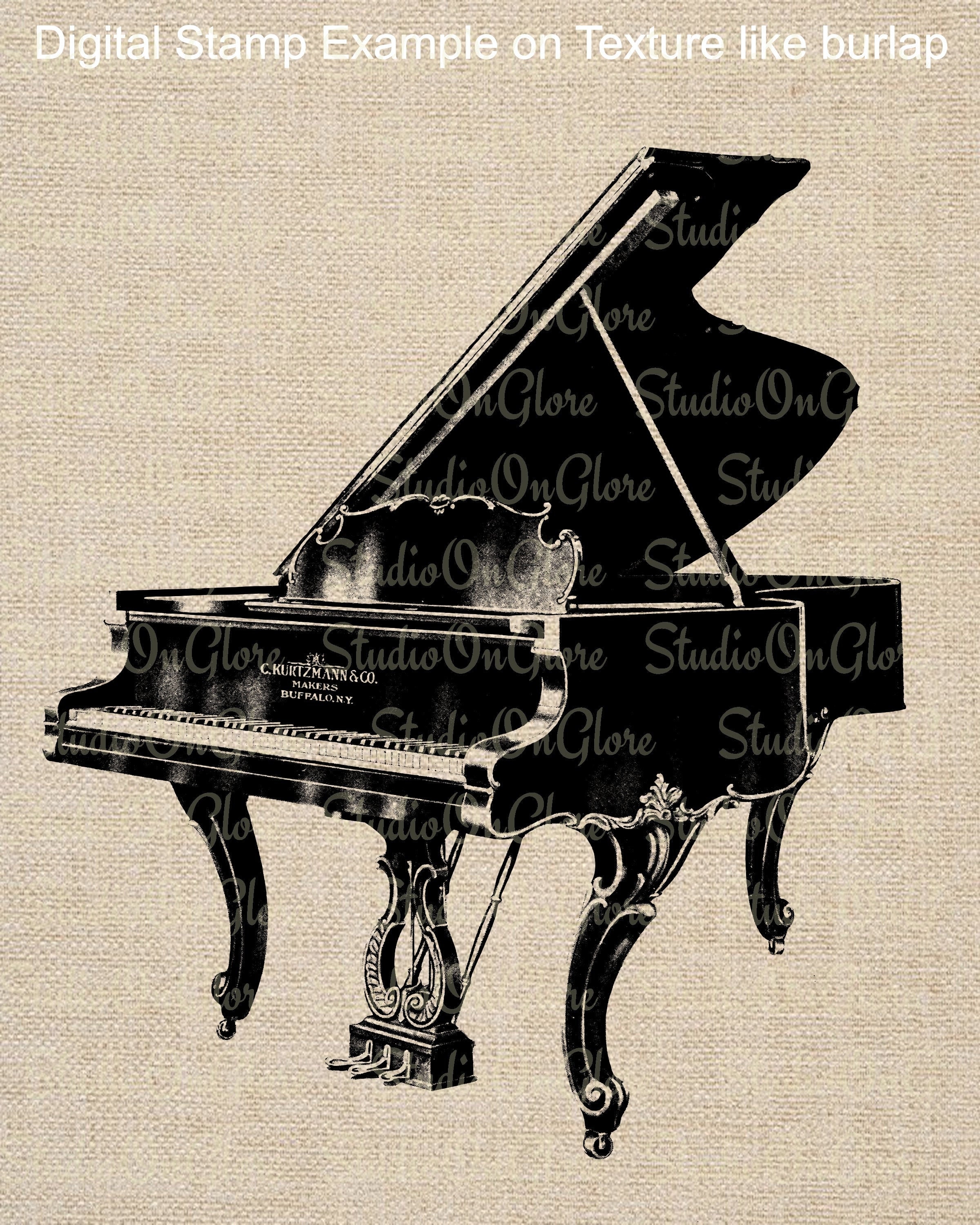 Antique Grand Piano Digital Stamp Transfer Image: Instant Download ...