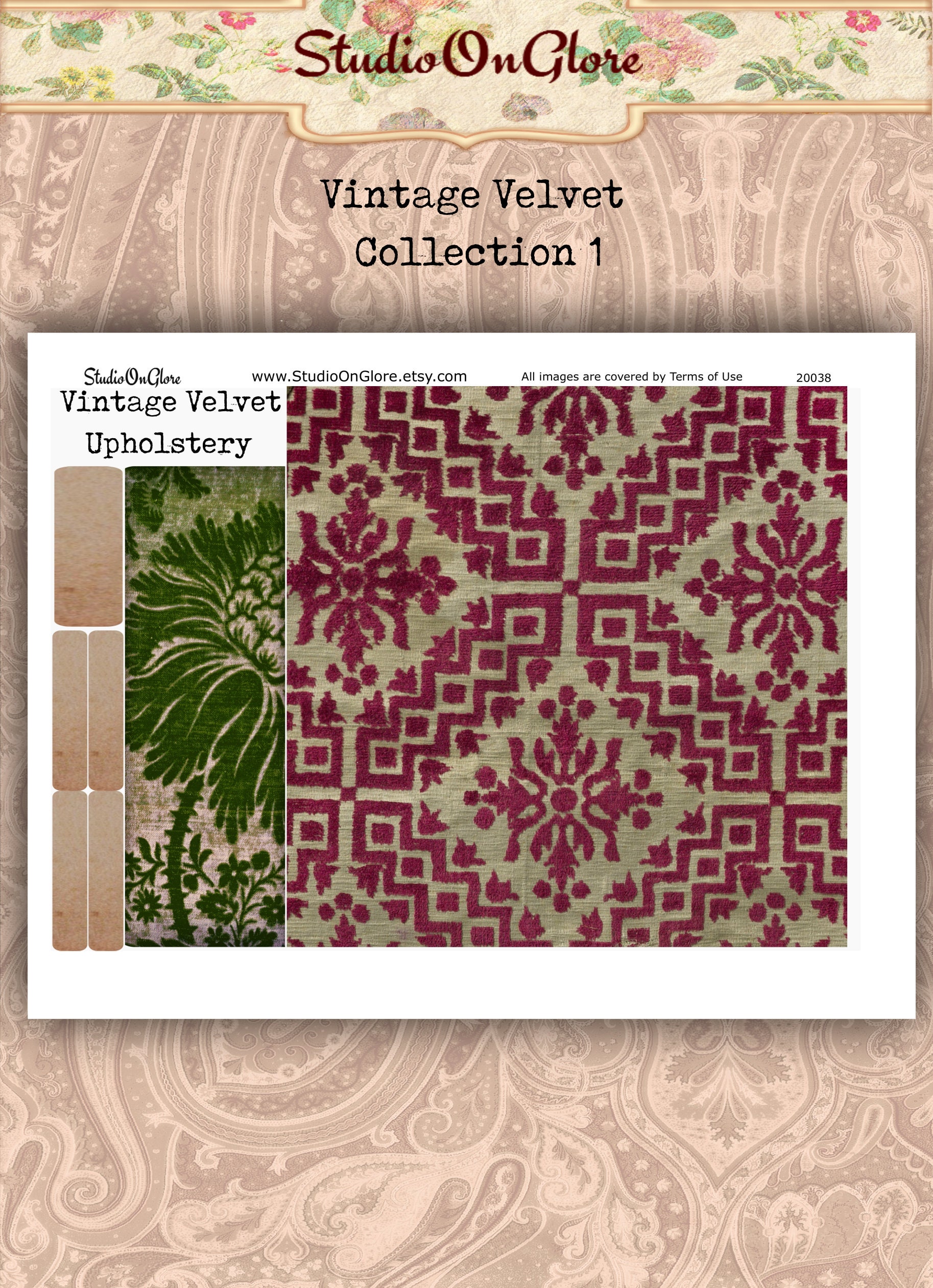 Antique Velvet Collection, 5-sheet PRINTABLE Ephemera - Digitized Worn ...