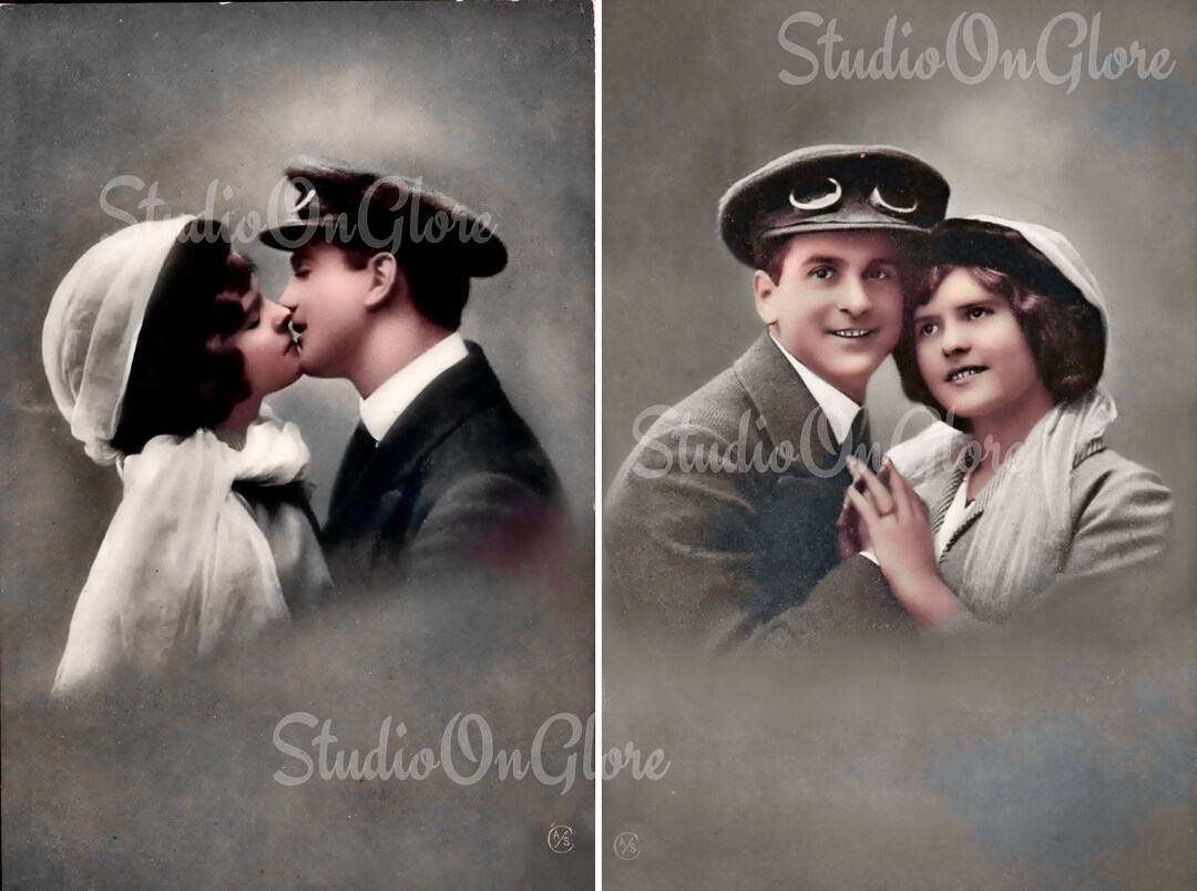 2 Vintage 1920 Photographs Romantic Couple Kiss 4x6 Printable Ephemera ...