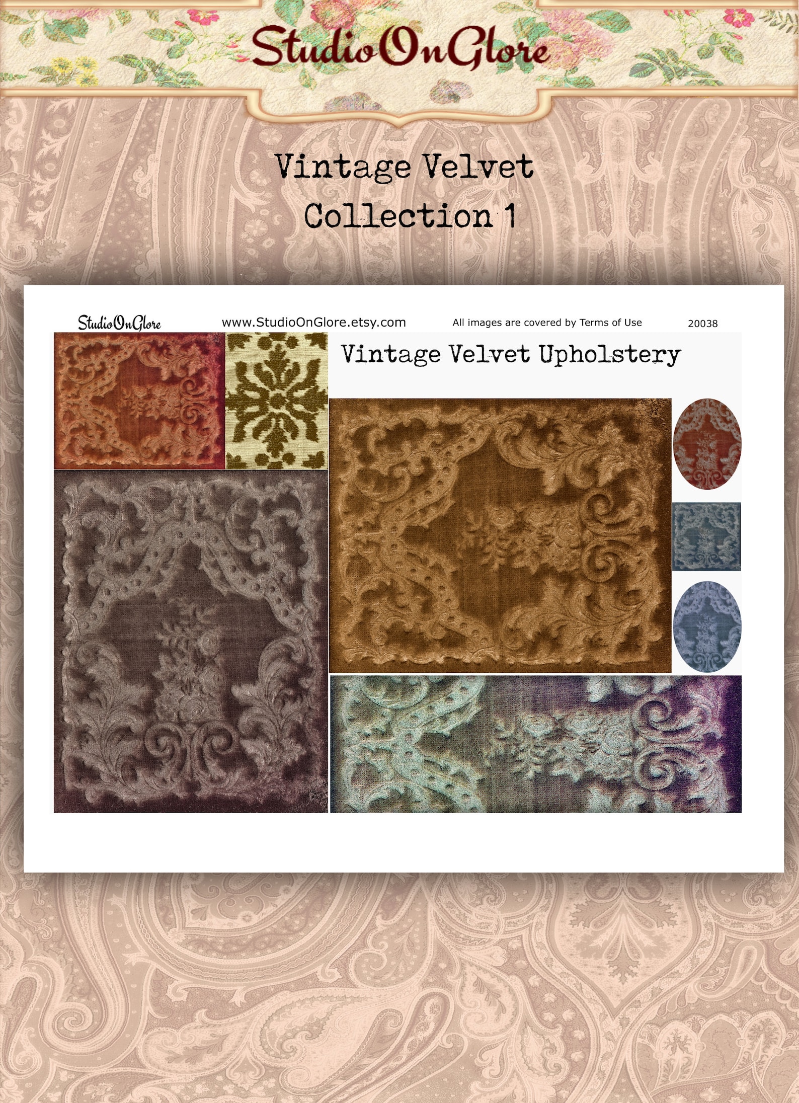 Antique Velvet Collection, 5-sheet PRINTABLE Ephemera - Digitized Worn ...