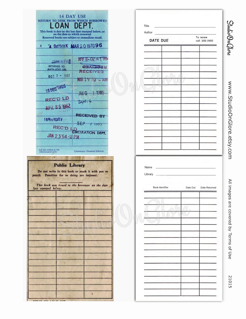Antique Library Card Kit. Vintage Used & Blank Library Cards, Words ...