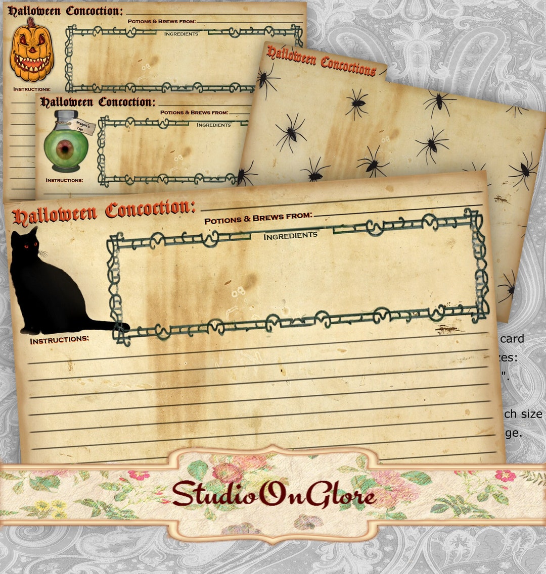 Halloween Recipe Card Kit: Printable Recipe Card Vintage Designs, Tab ...