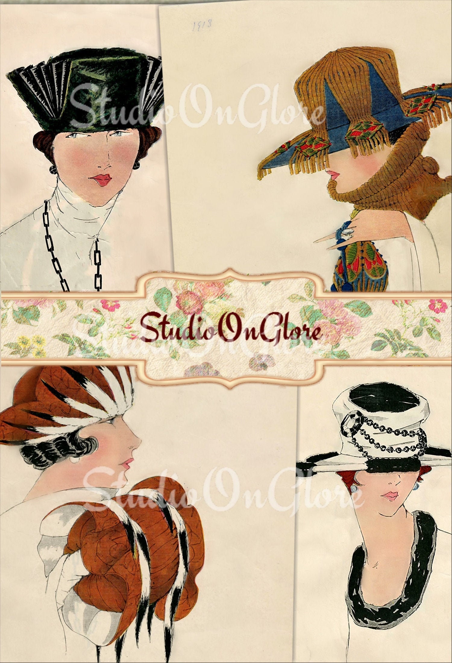 4 Vintage Fashion Plates Hat Sketches Circa 1918 4x6 - Etsy